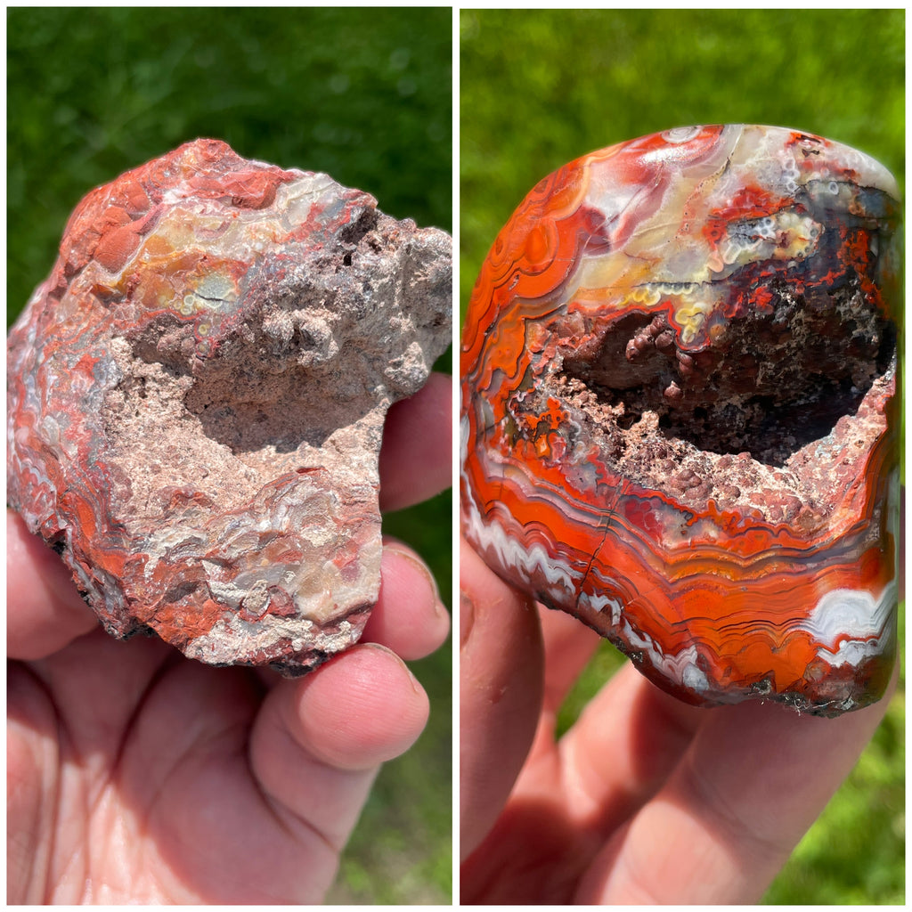 StoneBorn Creations Hand-Polished Lace Agate Freeform with Crimson For